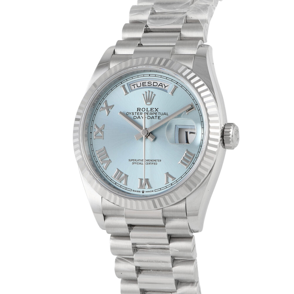 Rolex Day-Date 36 Platinum Ice Blue Dial Watch 128236 - 36mm - Blue ...