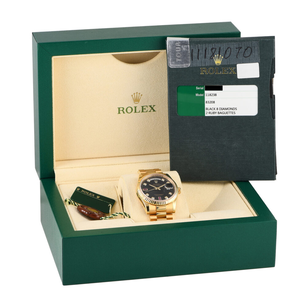 Rolex Day-Date 36 Diamond and Ruby Dial Watch 118238 - 36mm - Black ...