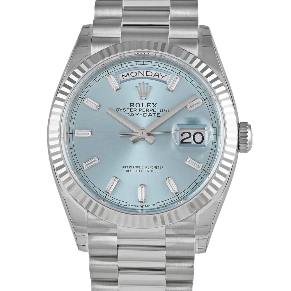 Rolex Day-Date 36 Platinum Diamond Dial Watch 128236 - 36mm - Blue - 2024