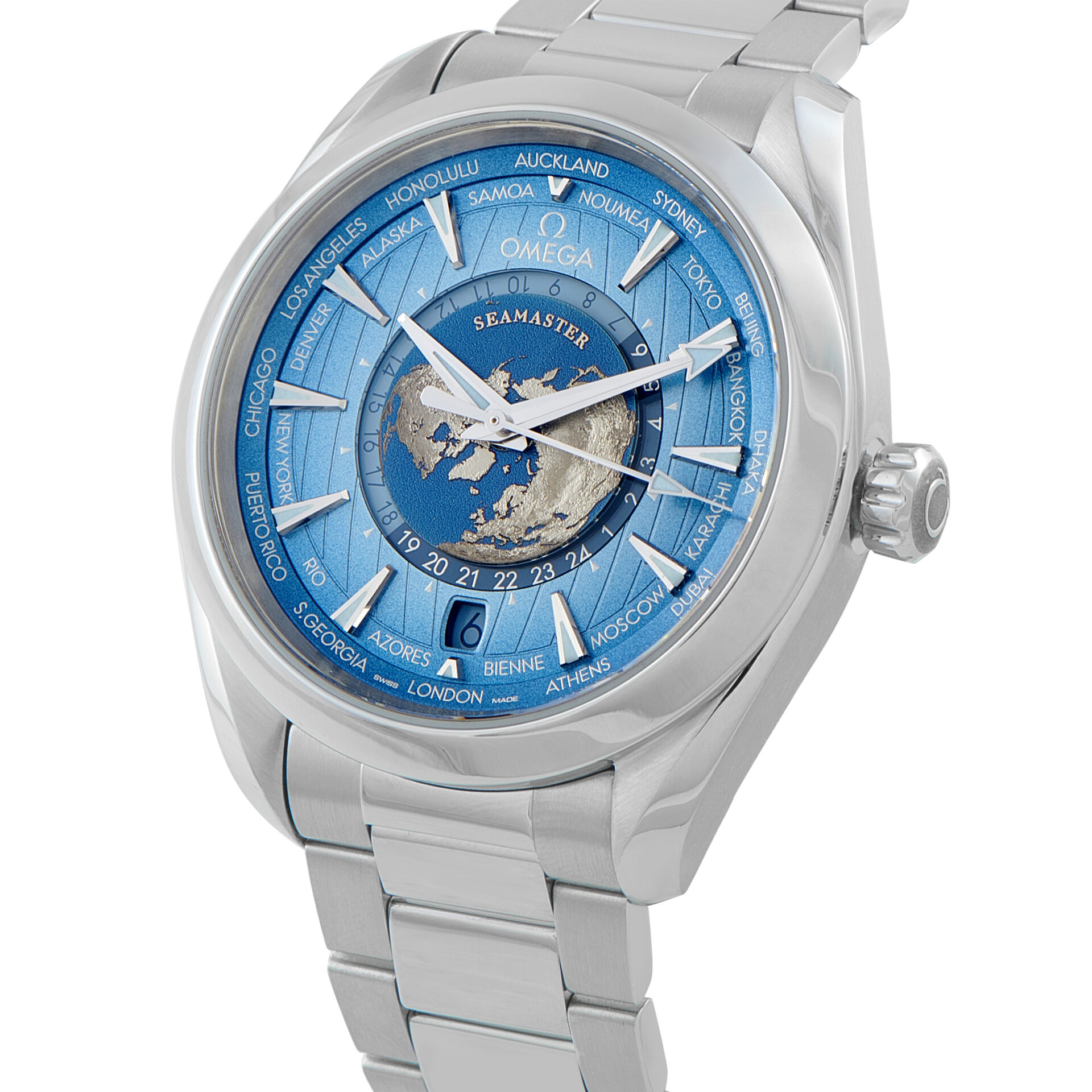Omega Seamaster Aqua Terra GMT Worldtimer Steel Watch 220.10.43.22.03 ...