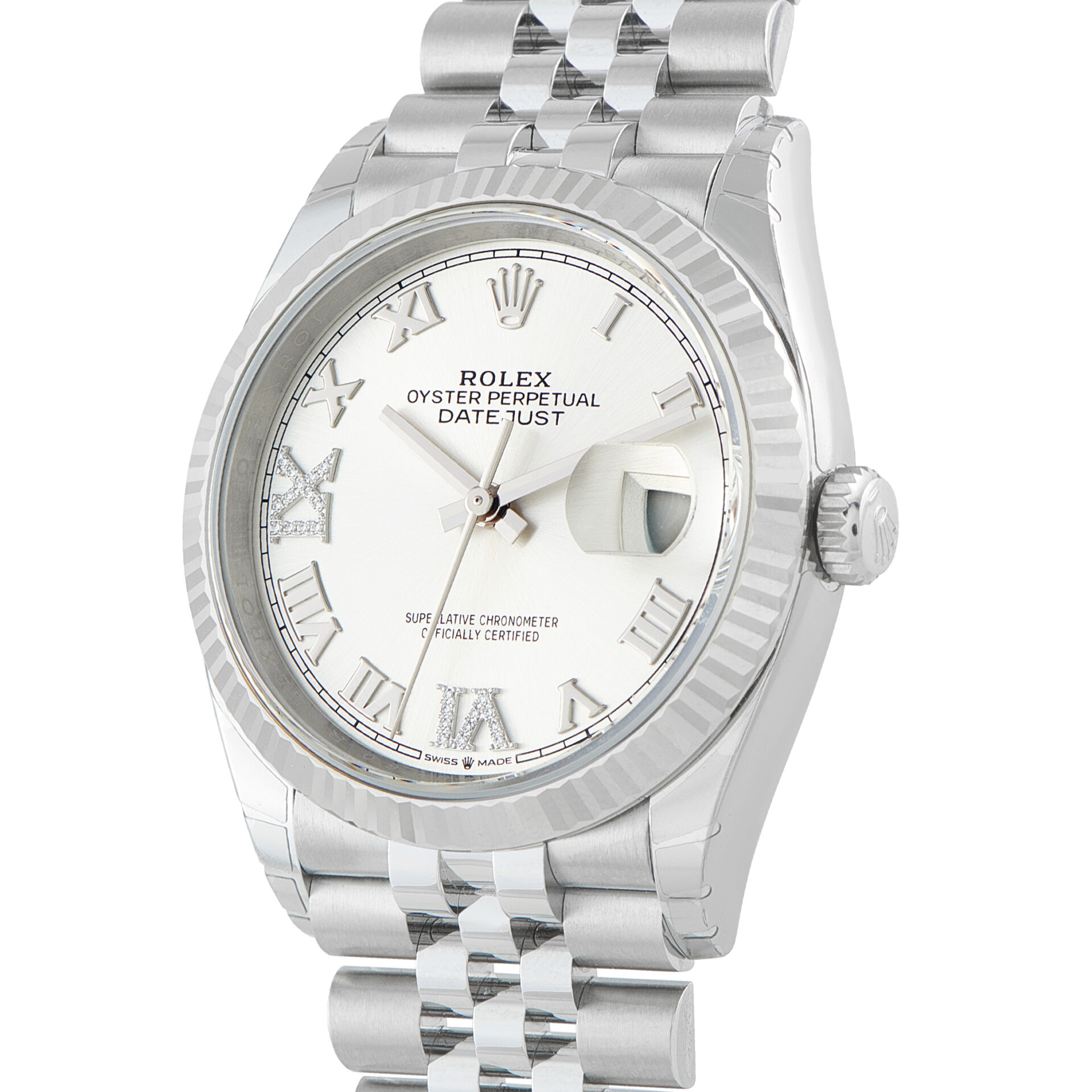 Rolex Datejust 36 Silver Roman Diamond Dial Steel Jubilee Watch 126234 ...