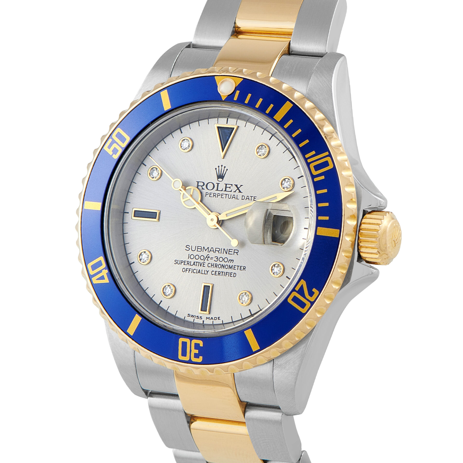 Rolex Submariner Silver Serti Dial Two-Tone Watch 16613 - 40 mm ...